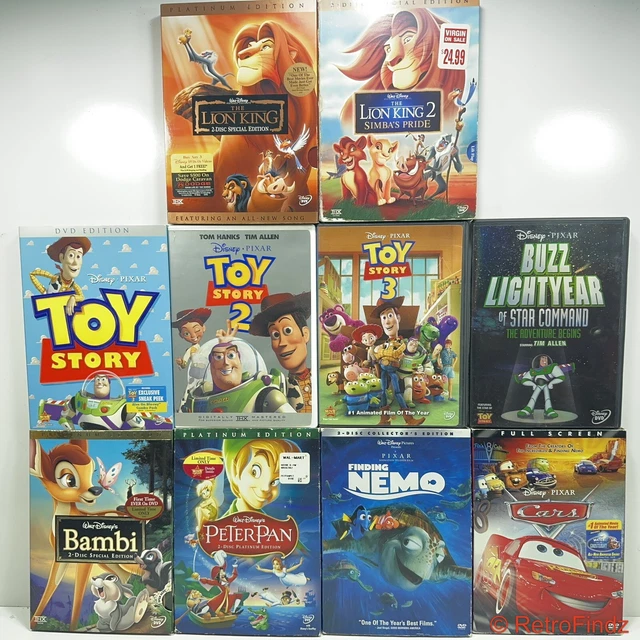 LOT OF 10 Disney Movie DVDs Peter Pan Toy Story 1 2 3 Cars Lion King ...