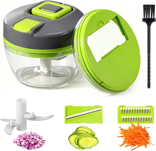 DIBONIUR 3-IN-1 MANUAL Food Chopper with Slicer & Grater Blades - Pull ...