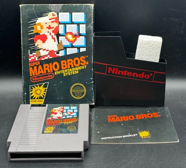 SUPER MARIO BROS Nintendo NES MATTE STICKER First Print HANGTAB CIB ...