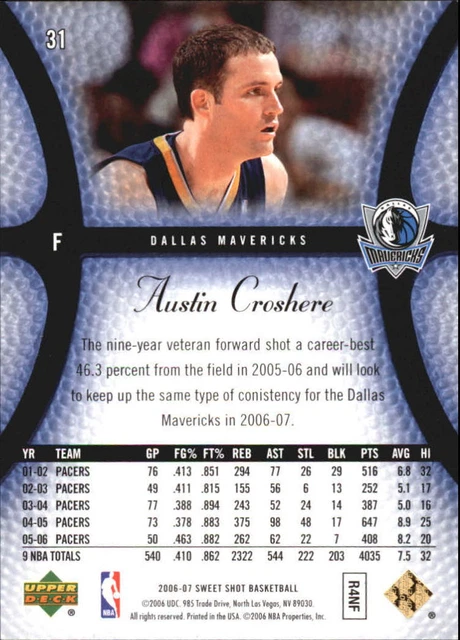 2006-07 SWEET SHOT Gold Indiana Pacers carte basket-ball #31 Austin ...
