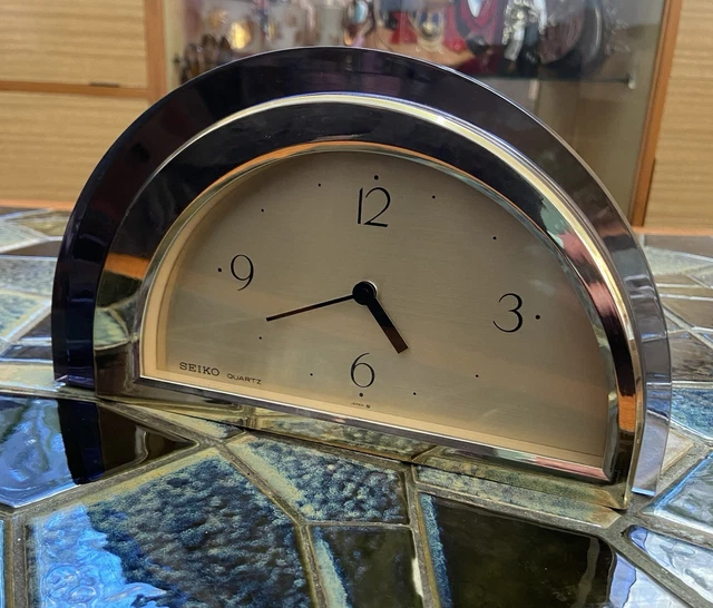 VINTAGE SEIKO QUARTZ Half Moon Mantle Shelf Clock Japan 80’s Desk Clock ...