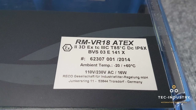 RECO RM-VR18 ATEX II 3D Ex tc IIIC T85°C Dc IP6X BVS 03 E 141 X I 62307 ...