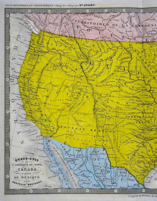 C 1859 ANSART Map - United States - Nebraska New Mexico Utah Oregon ...