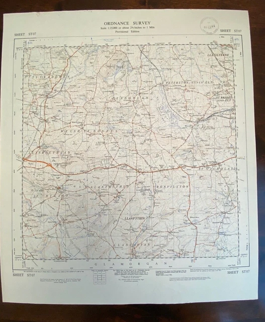 ORDNANCE SURVEY SHEET ST07 Llanfythin WALES 1961 Provisional Ed. OS Map ...