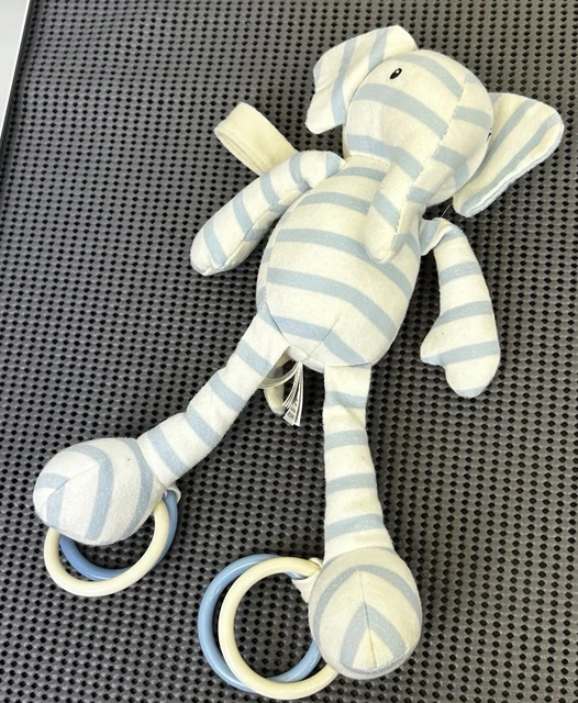 LITTLE JELLYCAT BLUE White Stripe Elephant Pram Cot Toy Rattle Baby ...