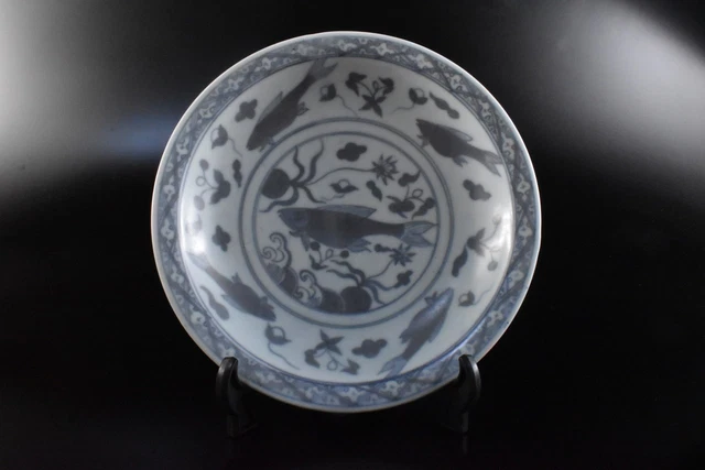 M7748:XF CHINESE BLUE&WHITE Fish Flower Muffle painting PLATE/dish Tea ...