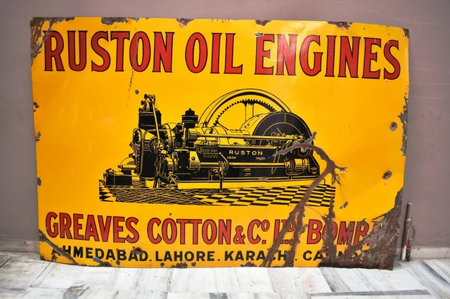 ANTIK PORZELLAN EMAILLE Schild Ruston Oil Engines Greaves Cotton & Co ...