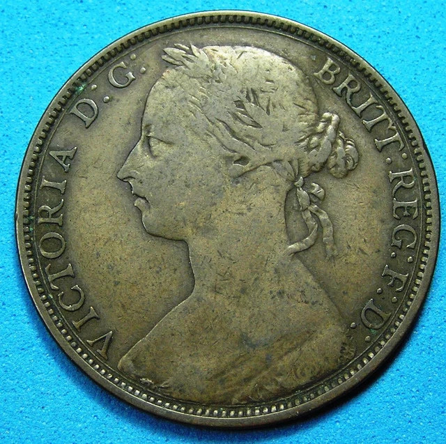 GREAT BRITAIN UK 1 Penny Coin 1884 Victoria KM-755, Free S/H after 1st ...
