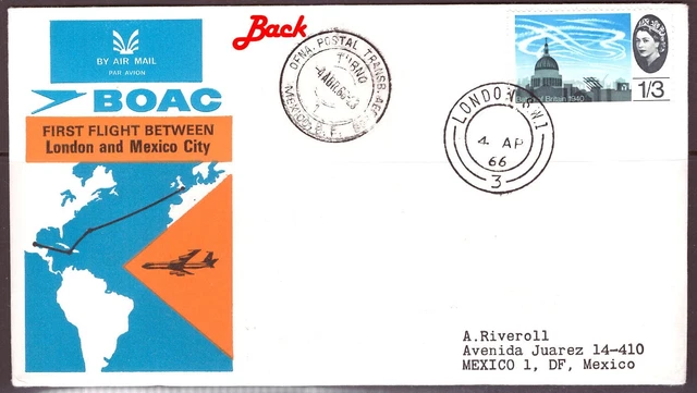 GB 1966 FIRST Flight BOAC Boeing Rolls Royce 707 "LONDON – MEXICO" #651 ...