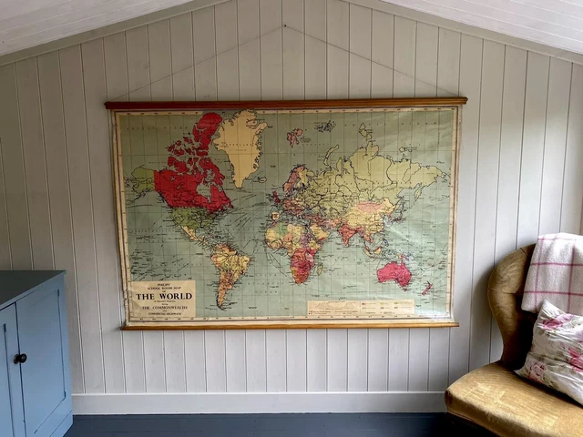 VINTAGE 1962 PHILIPS School Room World Map, Original Educational ...