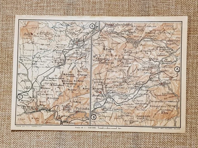 CARTA GEOGRAFICA O cartina del 1918 Pattada Calangianus Monte Olia ...