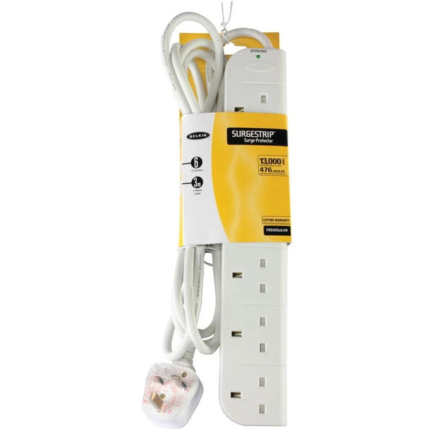BELKIN E-SERIES SURGESTRIP Surge Protector 6-Socket 3m White F9E600UK3M ...