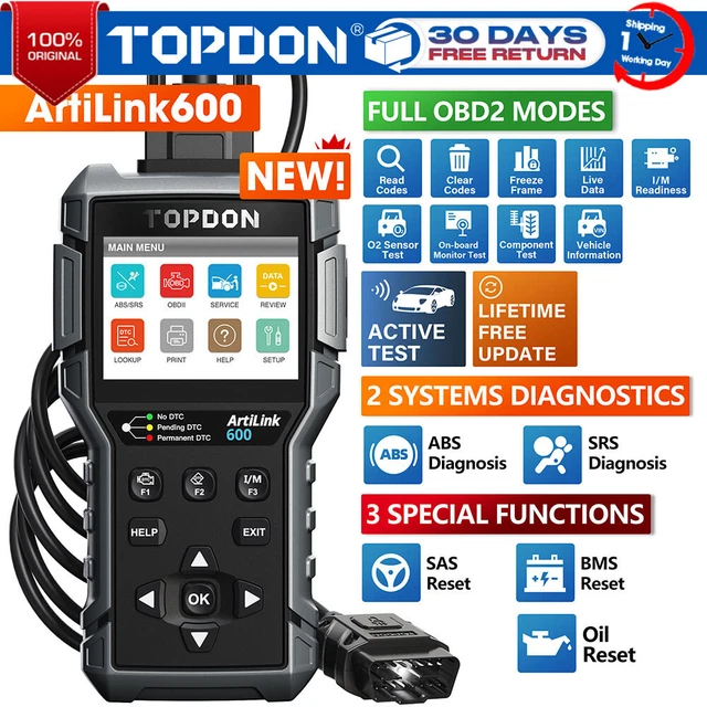TOPDON AL600 PROFI KFZ Diagnosegerät OBD2 Scanner Öl ABS SRS SAS BMS ...