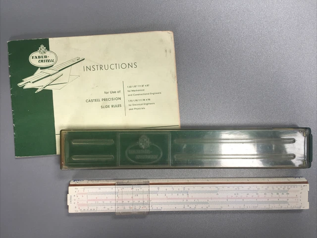 VINTAGE FABER CASTELL "Log-Log" 1/92 Slide Rule w/ Case & Instruction ...
