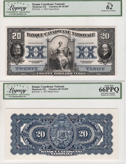 BANQUE CANADIENNE NATIONALE $20 Face & Back Proof LCG UNC-62/66 Canada ...