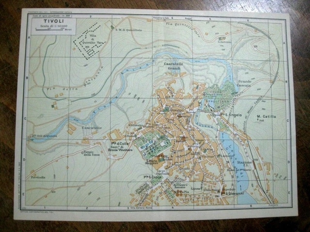 STAMPA ANTICA MAPPA PIANTA CARTA TOPOGRAFICA LAZIO TIVOLI ANIENE TEMPIO ...