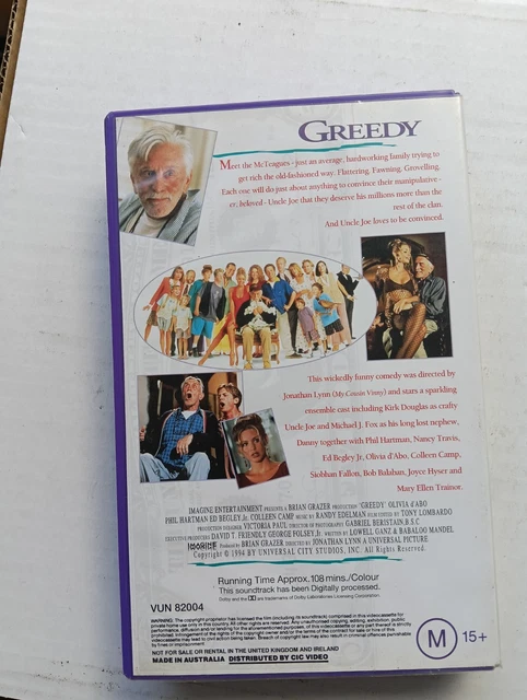 GREEDY (1994) VHS Video PAL Kirk Douglas Michael J. Fox comedy Big Box ...
