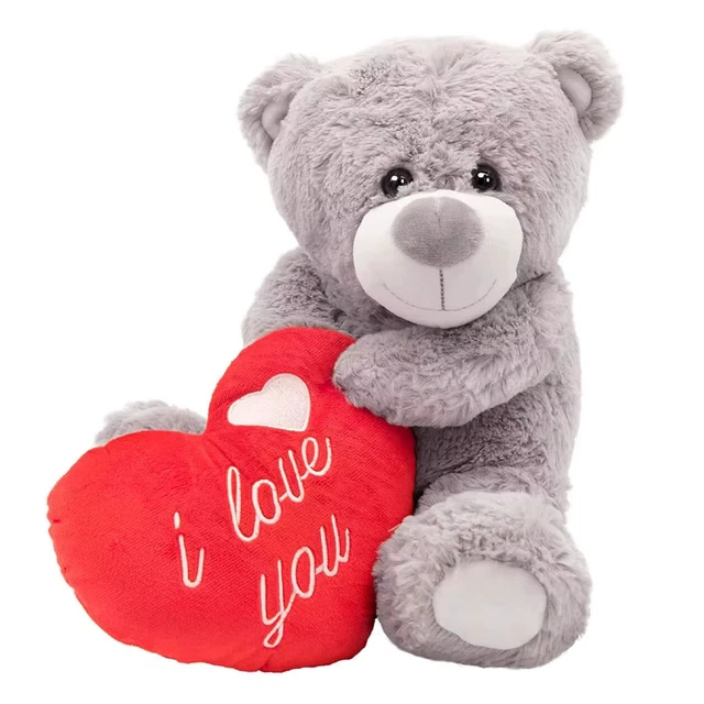 LARGE I LOVE You Teddy Bear - 16" Grey Plush with Red Heart ...