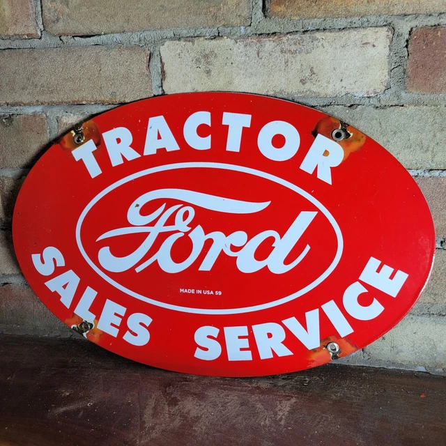 VINTAGE OLD DATED 1959 Ford Tractor Porcelain Sign Farm Equipment 16 1/ ...
