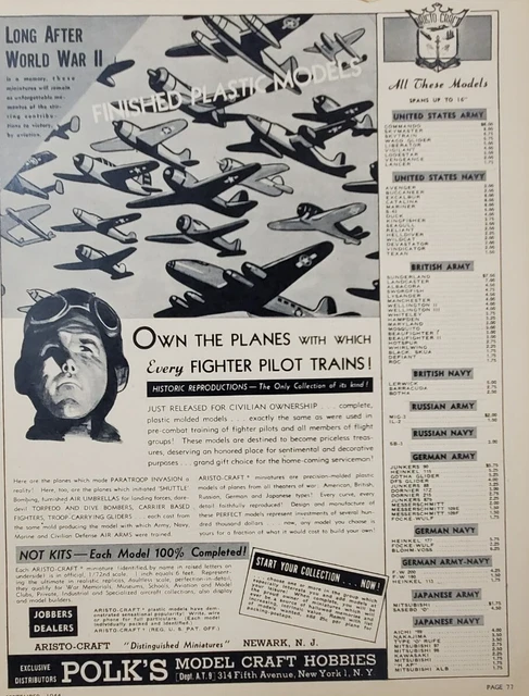 1944 PRINT AD Model Planes Airplane Toy Fighter Pilot Advertisement ...