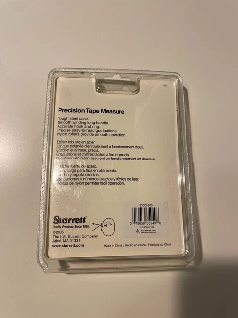 STARRETT 50’ PRECISION Tape Measure, Steel Tape, Consecutive Inches ...