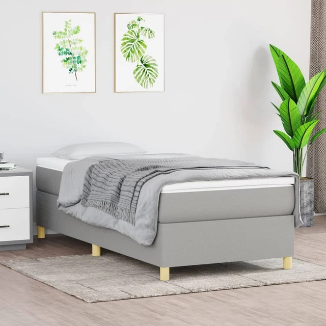 BOX SPRING BED Frame Light Grey 90x190cm Fabric (100% Polyester) 3FT ...
