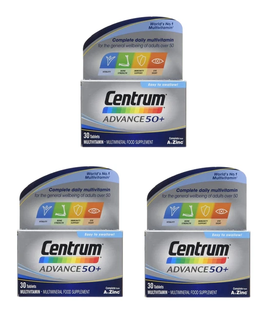 3 X CENTRUM Advance 50+ Multivitamin - Multimineral Food Supplement 30 ...