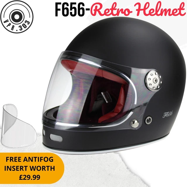 VIPER F656 CASQUE Moto Intégral En Fibre De Verre Casque Moto Rétro Ece Noir Mat EUR 114,42 ...