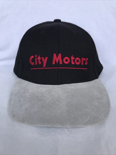 VINTAGE CITY MOTORS Suede Brim Baseball Cap Black Cotton Adjustable Hat ...