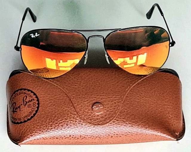 RARE RAY-BAN AVIATOR Large Metal RB3025 Black Frames Orange Mirror ...