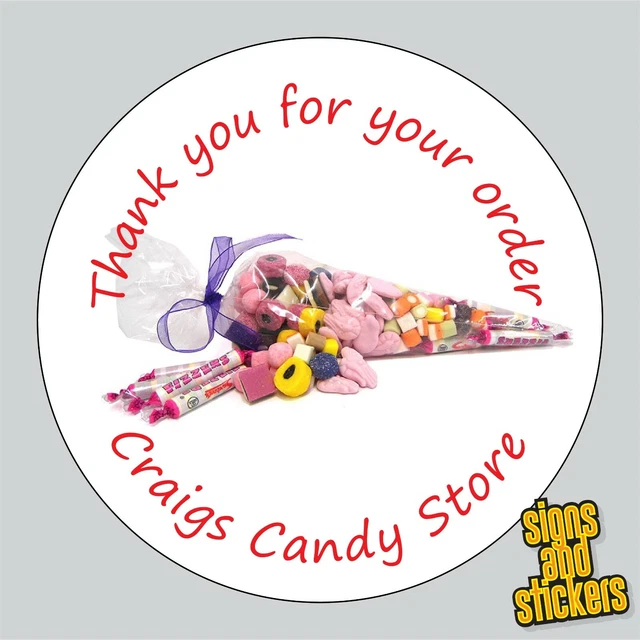 PERSONALISED SWEET SHOP Store Cone Birthday Stickers Party Business ...