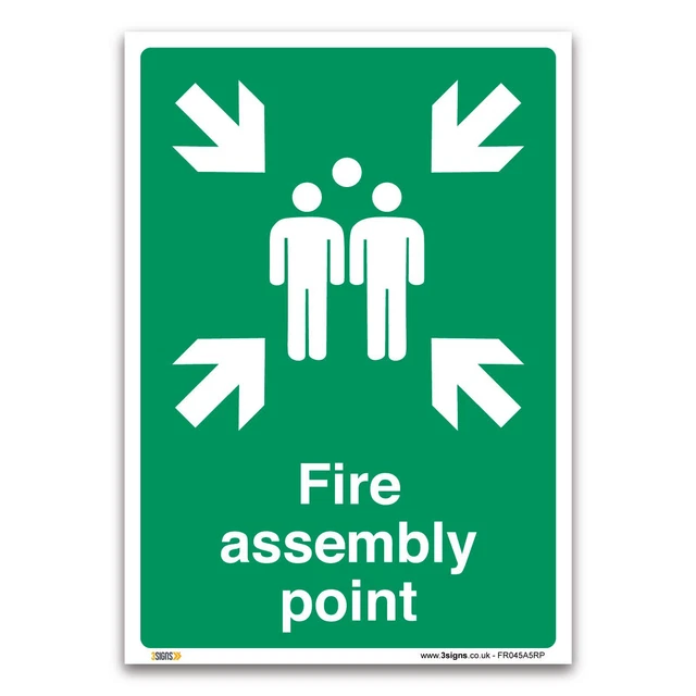 FIRE ASSEMBLY POINT Sign - 1mm Rigid Plastic Sign - Fire Action Safety ...