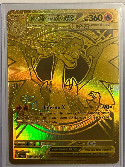 GOLD MEGA CHARIZARD X EX 130/094 Me02: Phantasmal Flames Holo ENGLISH ...
