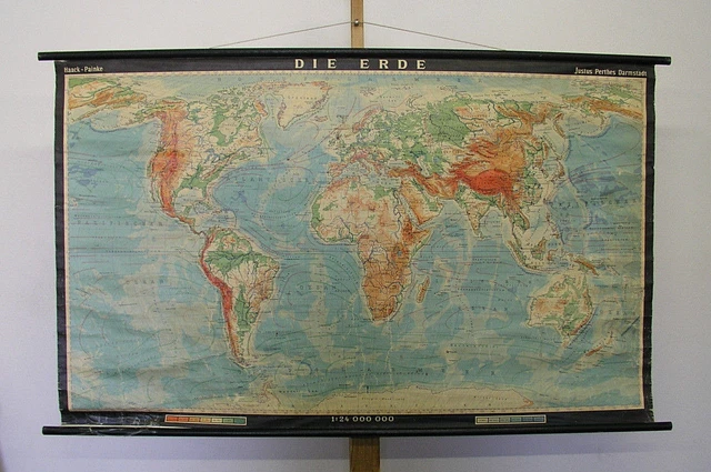 SCHOOL WALL MAP Beautiful Old World Map The Earth 138x84 Vintage Loft ...