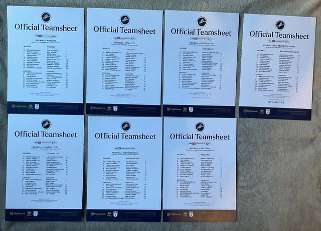 MILLWALL TEAM SHEETS x10 all this season 2025/26 £6.51 - PicClick UK