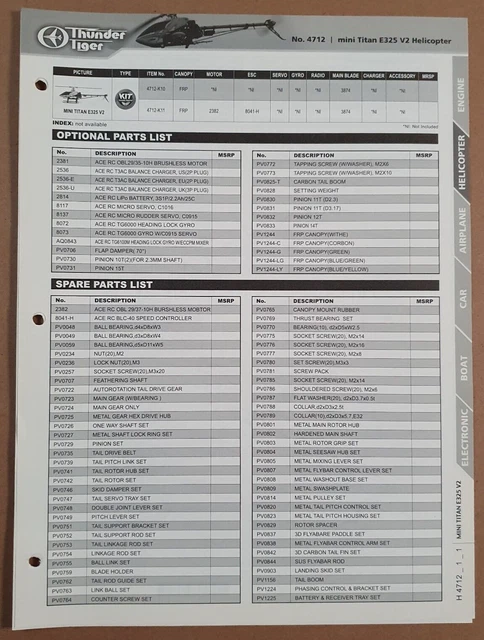 THUNDER TIGER MINI Titan E325 V2 Helicopter Parts List and diagram ...