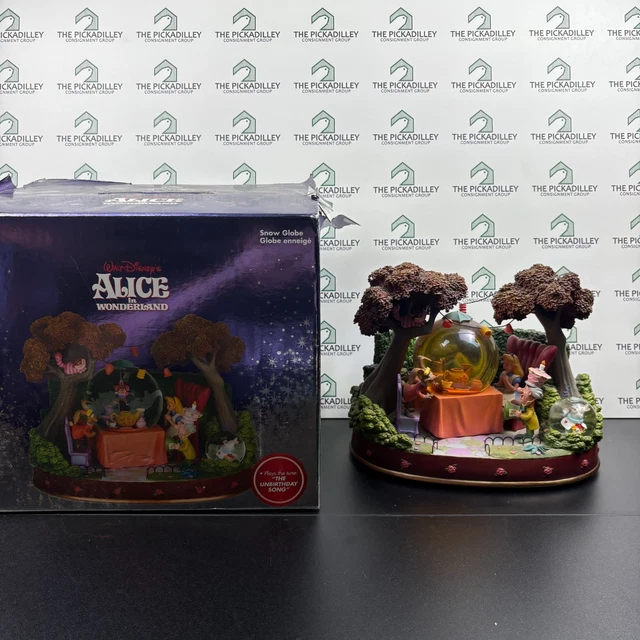 DISNEY ALICE IN Wonderland Musical Snow Globe Mad Hatter Tea Party Rare ...