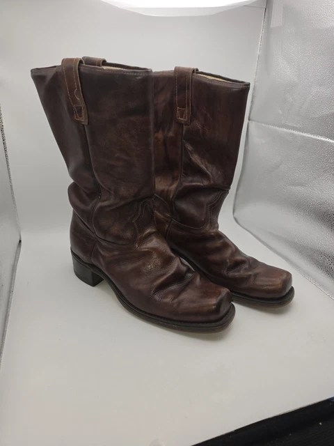 VINTAGE RIO GRANDE Brown Leather Roper Boots Men's Square Toe Sz 10 D ...