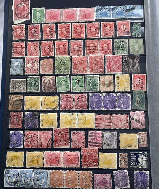 VINTAGE AUSTRALIA STAMP Stockbook Page Across Multiple Eras & Values ...