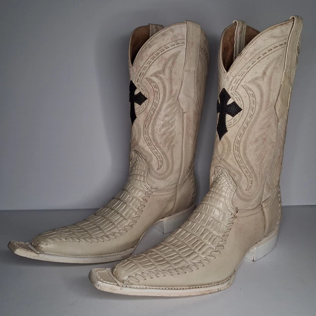 AGUILA REAL MEN'S Western Cowboy Leather Boots Embroidered Cross Sz 8.5 ...
