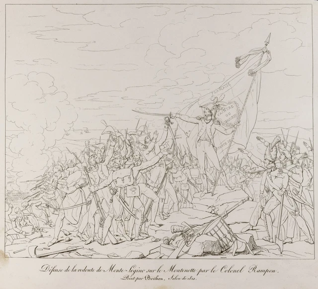 1876 ENGRAVING: BATTLE of Montenotte / Monte-Legino / Colonel Rampon ...