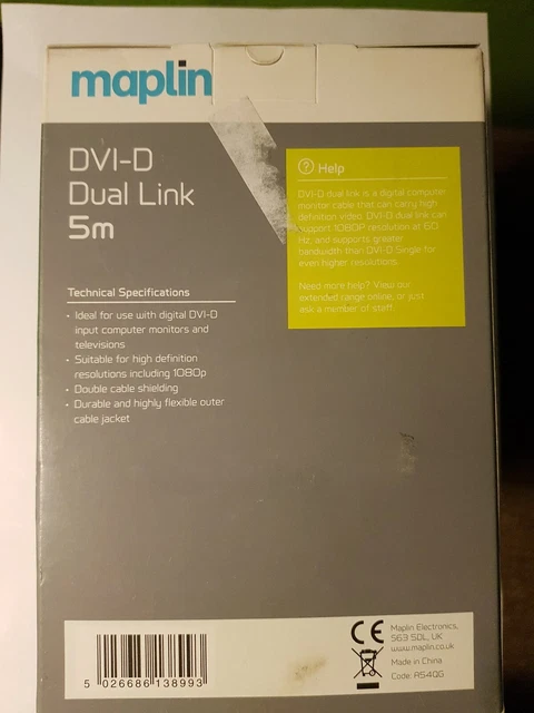 MAPLIN DVI-D DUAL Link 5 Meter Digital Computer Monitor Kabel EUR 11,51 ...