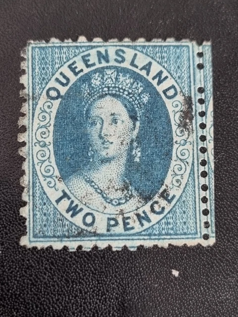 AUSTRALIA QUEENSLAND QLD Stamp 1876 2d Blue QV CHALON P12 Crown over Q ...