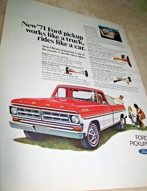 1971 FORD PICKUP mid-size magazine truck ad -"Works like truck, rides ...