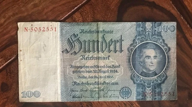 RARE GERMAN BANKNOTE 100 Reichsmark 1935 Swastika 3Rd Ww2 Money Bill ...