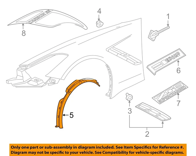 CHEVROLET GM OEM 15-16 Corvette Fender-Molding Trim Right 23315197 $212 ...