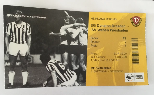 USED TICKET SG Dynamo Dresden SV Wehen Wiesbaden 06.05.2023 3. Liga EUR ...