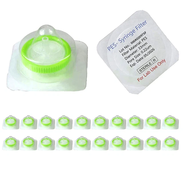 20 PACK SYRINGE Filter Sterile PES 0.22um Pore Size, 33mm Membrane ...