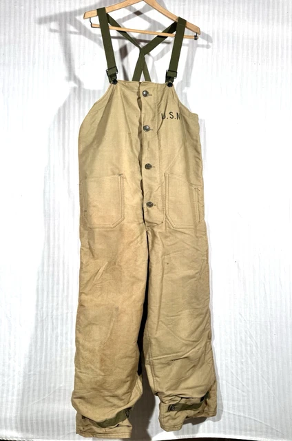 NICE! 1940'S WW2 US Navy N1 USN WOOL LINED Bib Overalls DECK PANTS MED ...