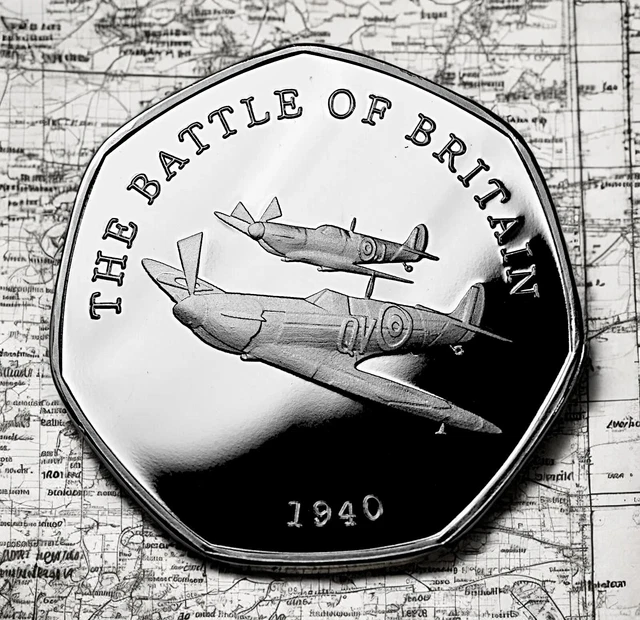 THE BATTLE OF BRITAIN Silver Commemorative Coin. SUPERMARINE SPITFIRE ...